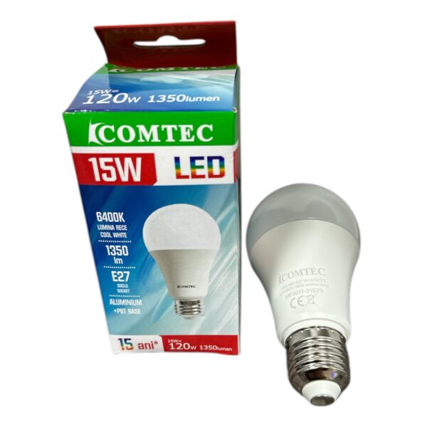 Comtec Bec LED 15W, E27, 6400k, Lumina Rece - MetaloChimice