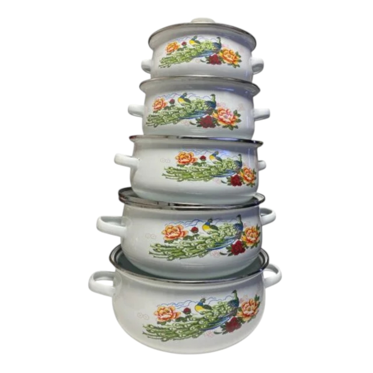 Cratite emailate cu capac sticla, set 5 bucati - MetaloChimice