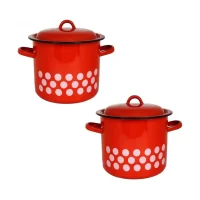 Set 2 Oale emailate cu capac 3l, rosii - MetaloChimice